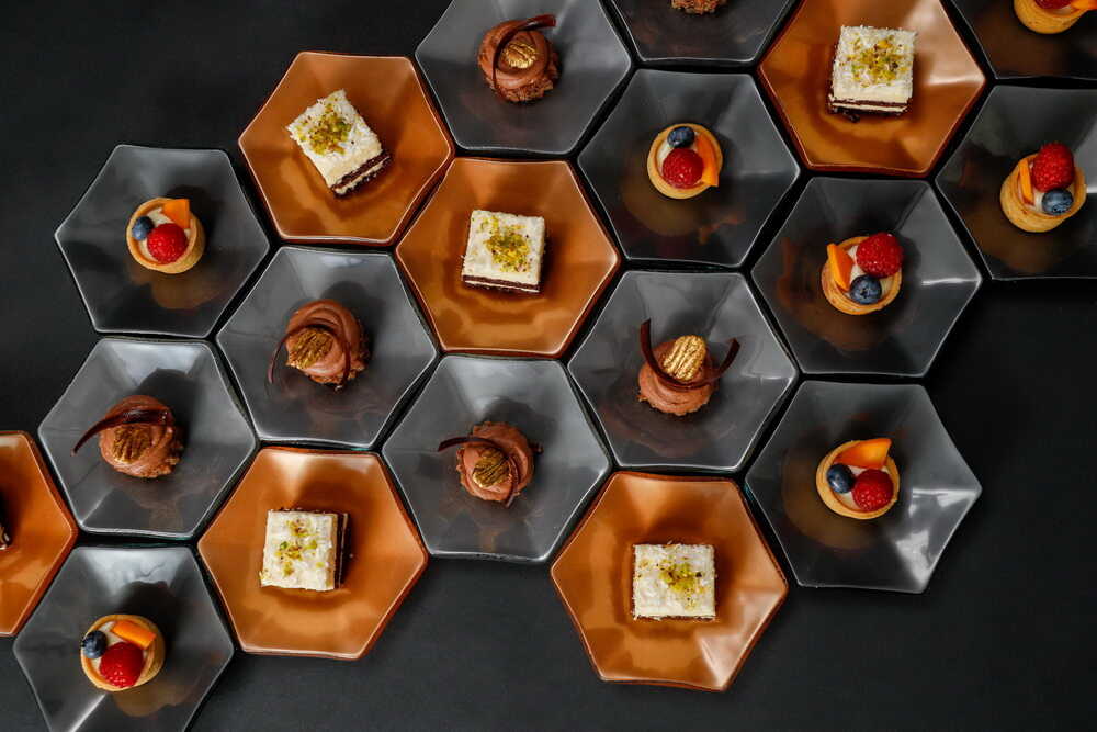 Modern Hexagon Tasting Plates for Unique Events | MyGlassStudio